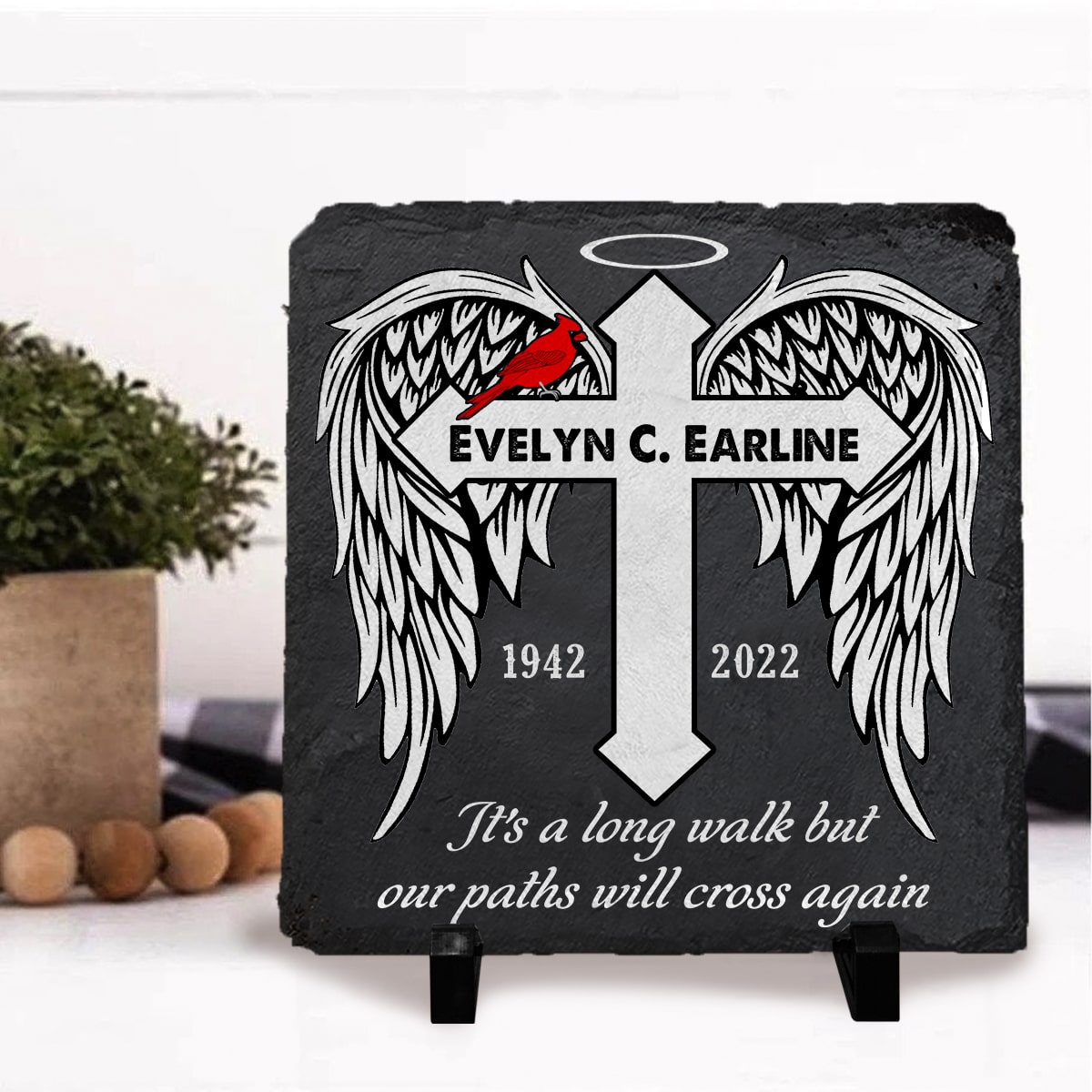 Personalized Memorial Slate Stone In Memory Angel Wings Cross - Canvas ...