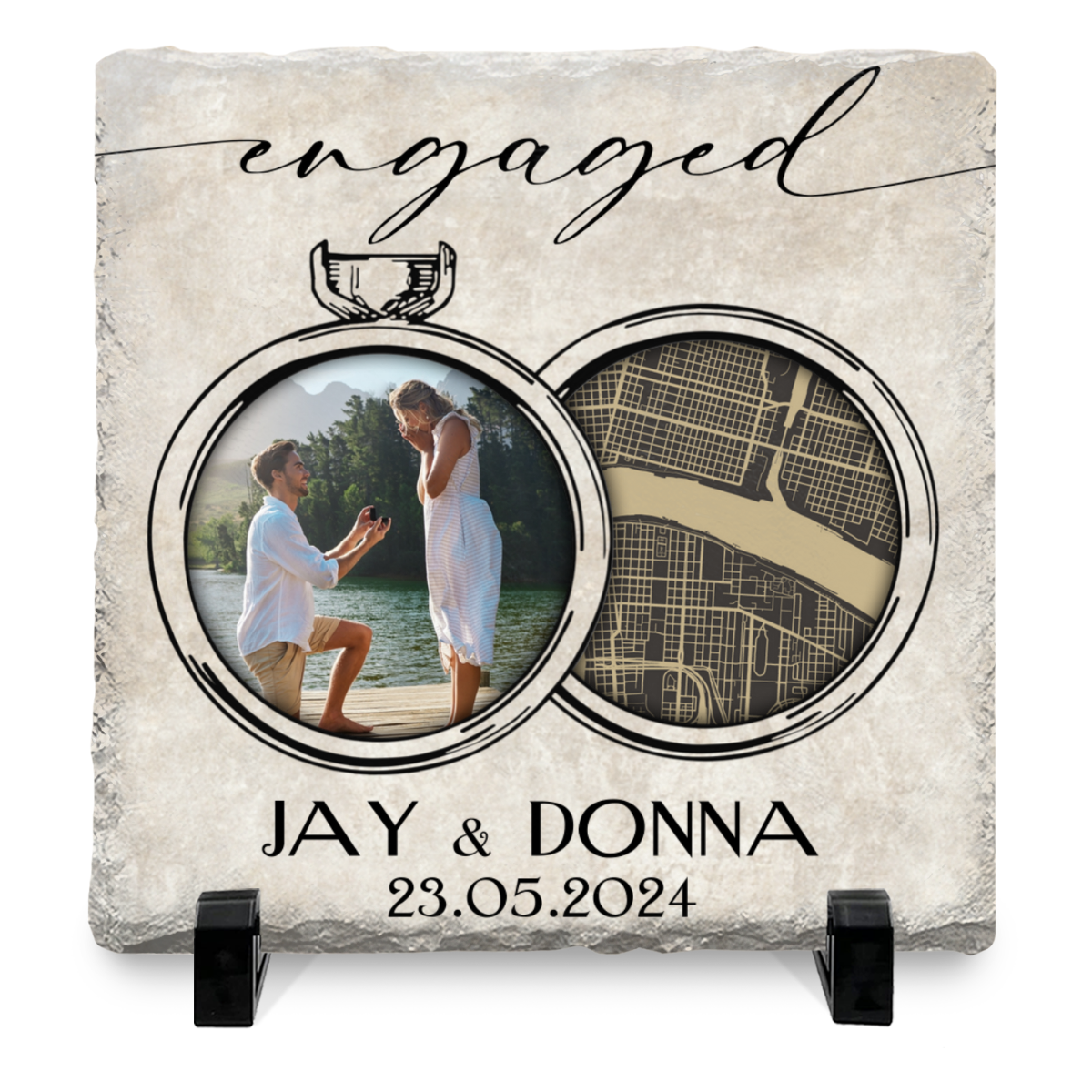 Couple Ring Engagement Gift For Couples Custom Map Photo Slate - Canvas ...