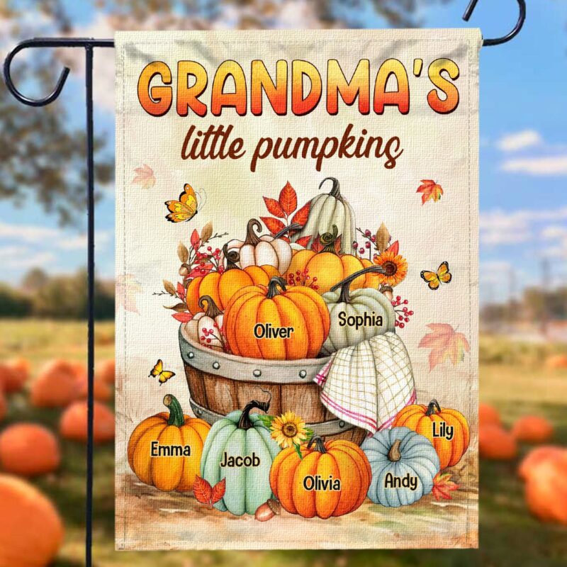 Personalized Garden Flag Grandma's Little Pumpkins Fall Decorations For ...