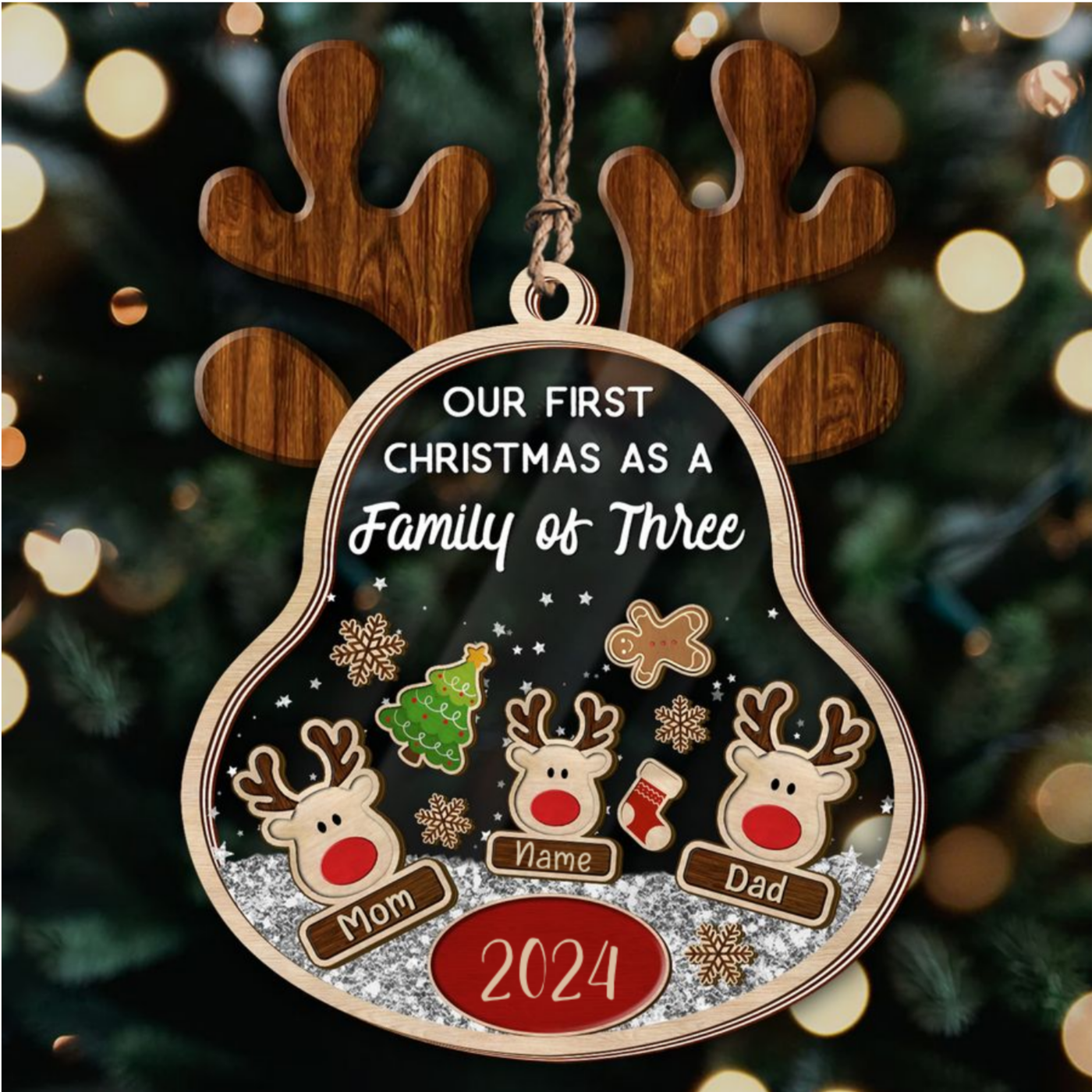 First Christmas As A Family Of Three Christmas Gifts Shaker Ornament