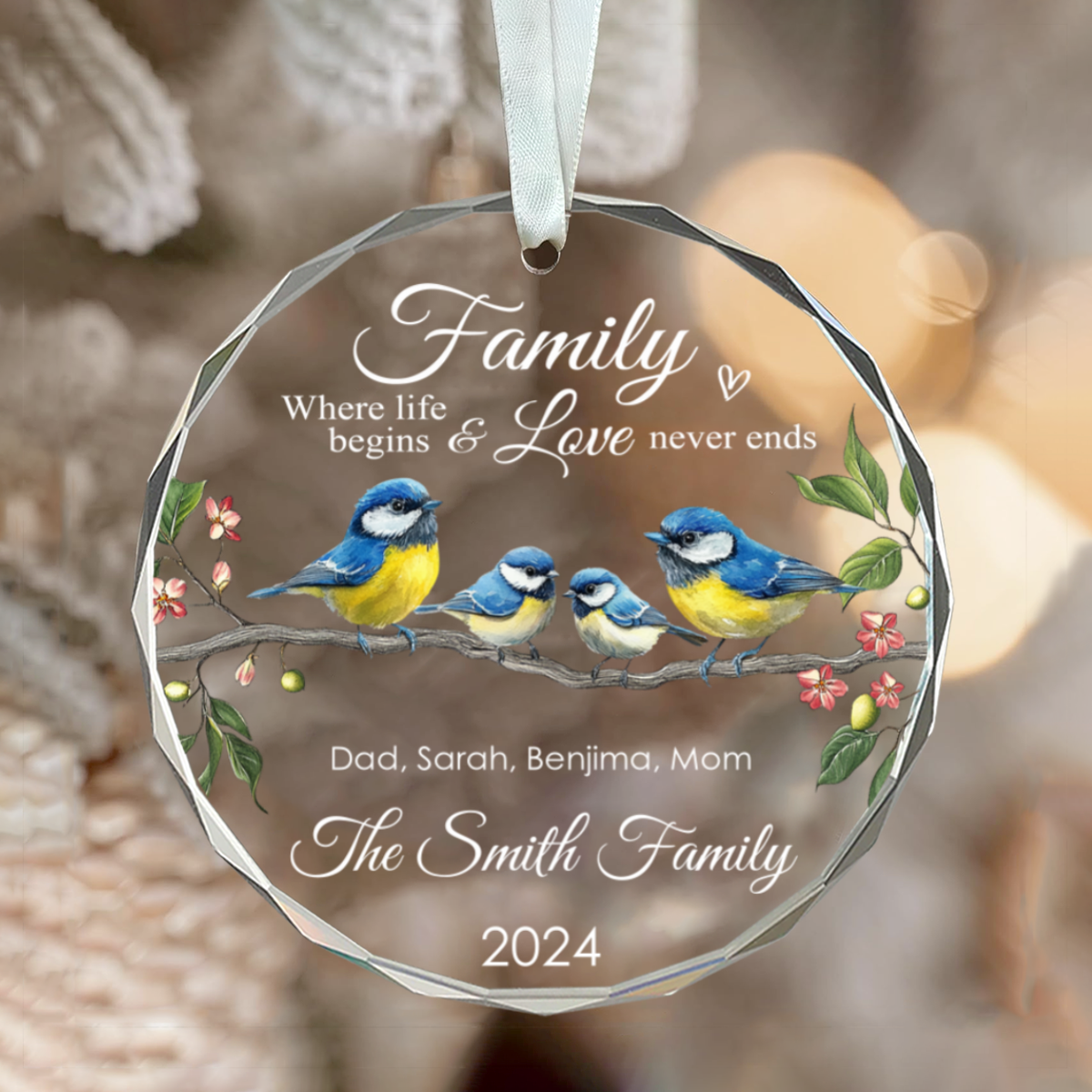 Birds Gifts For Family Personalized Glass Ornament