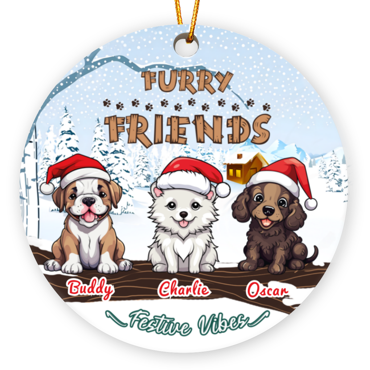 Christmas Gift “Furry Friends” Ceramic Ornament Custom Dog