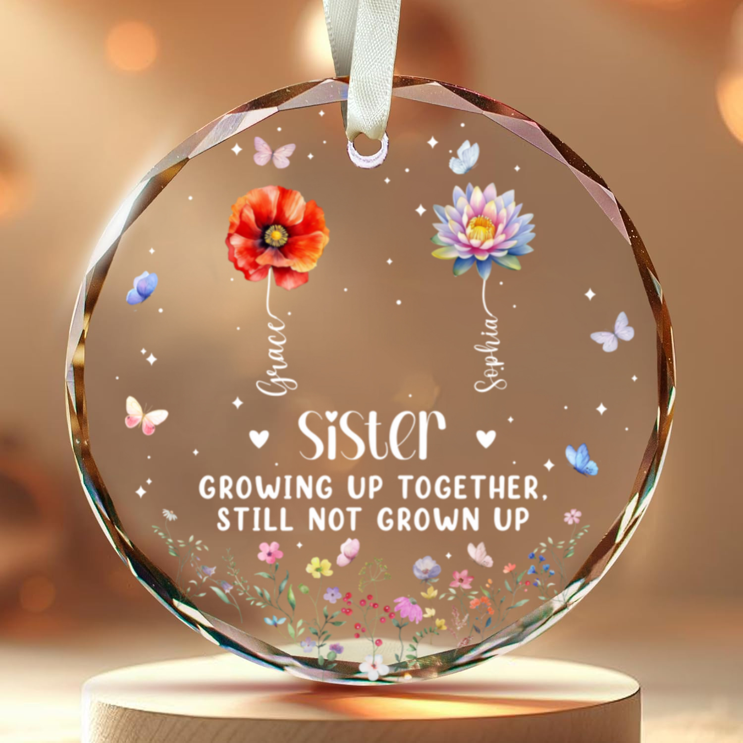 "Sister Blooms" Personalized Glass Ornament | Custom Sister Floral ...