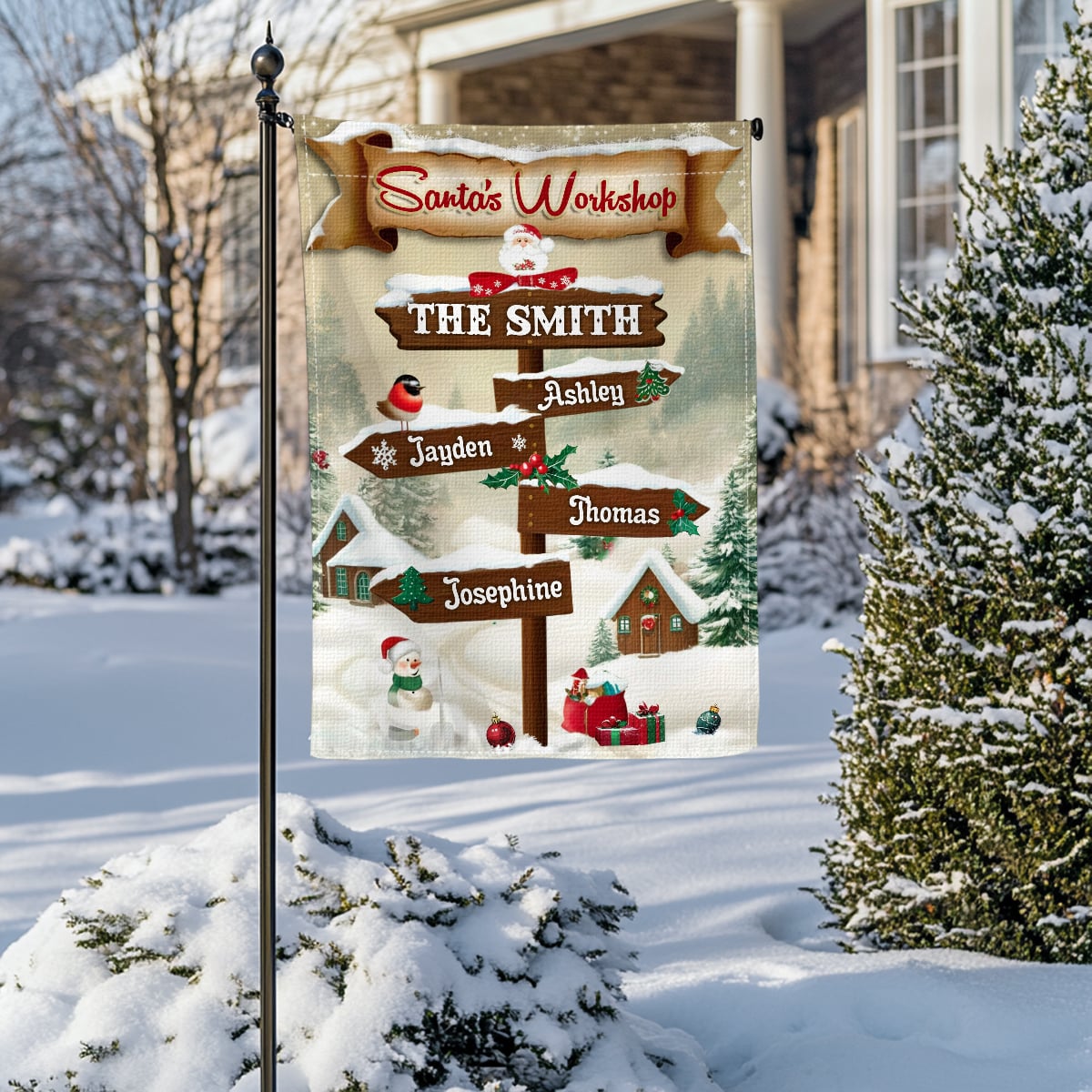 Personalized Christmas Santa's Workshop Signpost Garden Flag