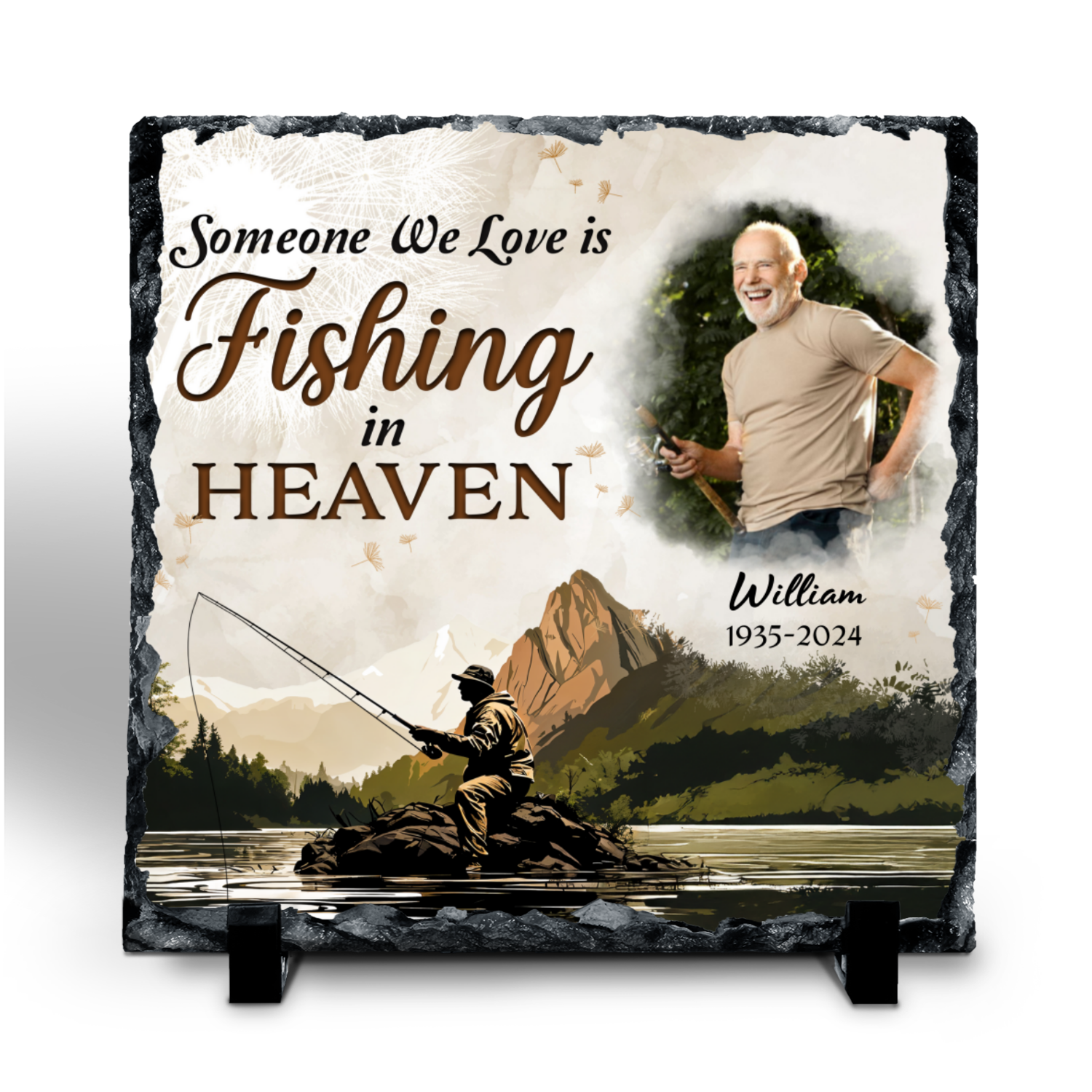 Fishing In Heaven Memorial Stone Plaque – Personalized Photo, Name, And ...
