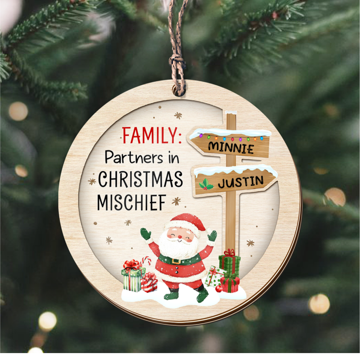 "Family: Partners In Christmas Mischief" Personalized Family Wood ...