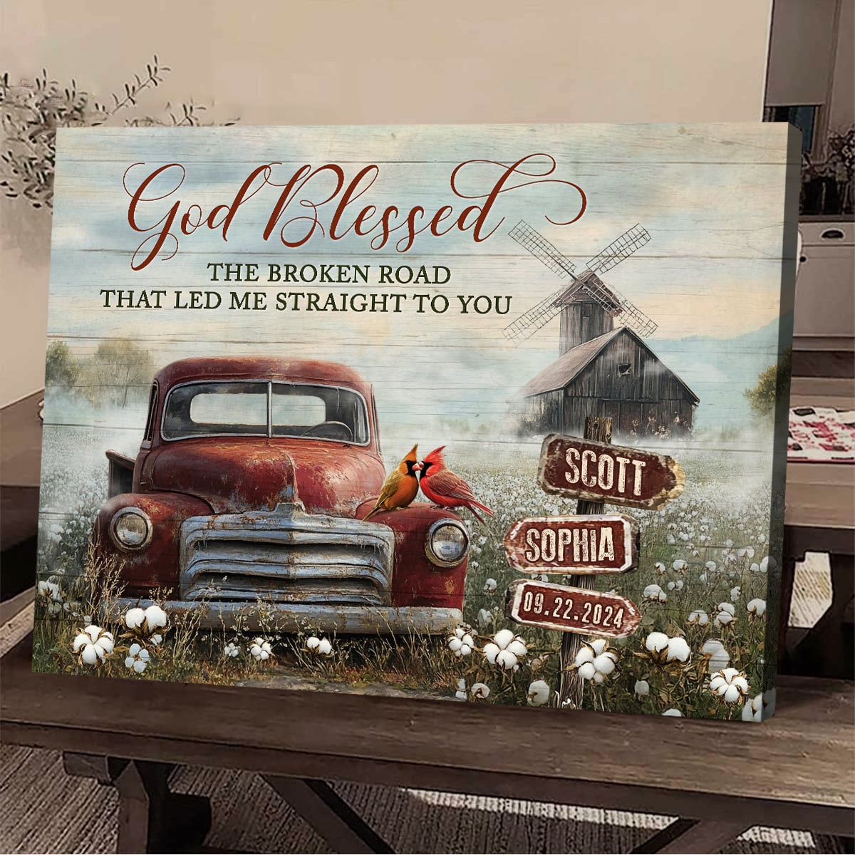 Personalized Couple Gift God Blessed Truck And Farmhouse Canvas
