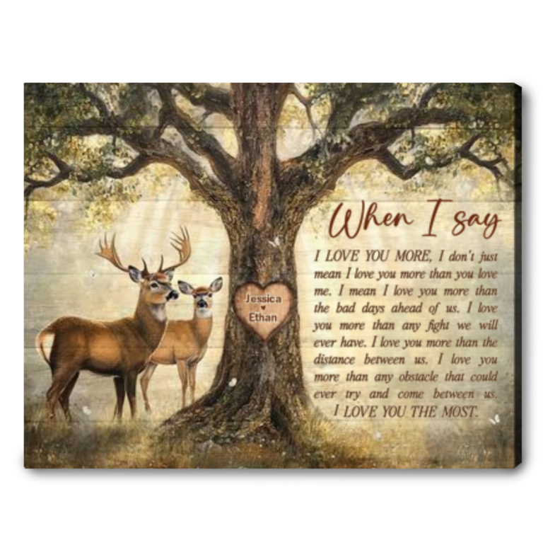 Love Tree Deers Couple Personalized Name Wall Art Gift For Valentine's Day