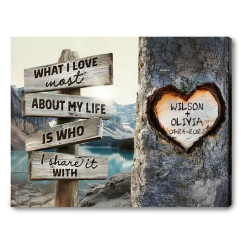 Personalized Gift For Couple Rustic Tree Carving Canvas Wall Art