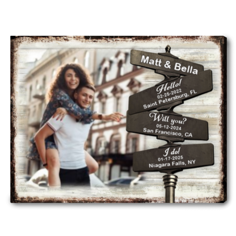 Personalized Canvas Photo Print Romantic Milestones Street Sign